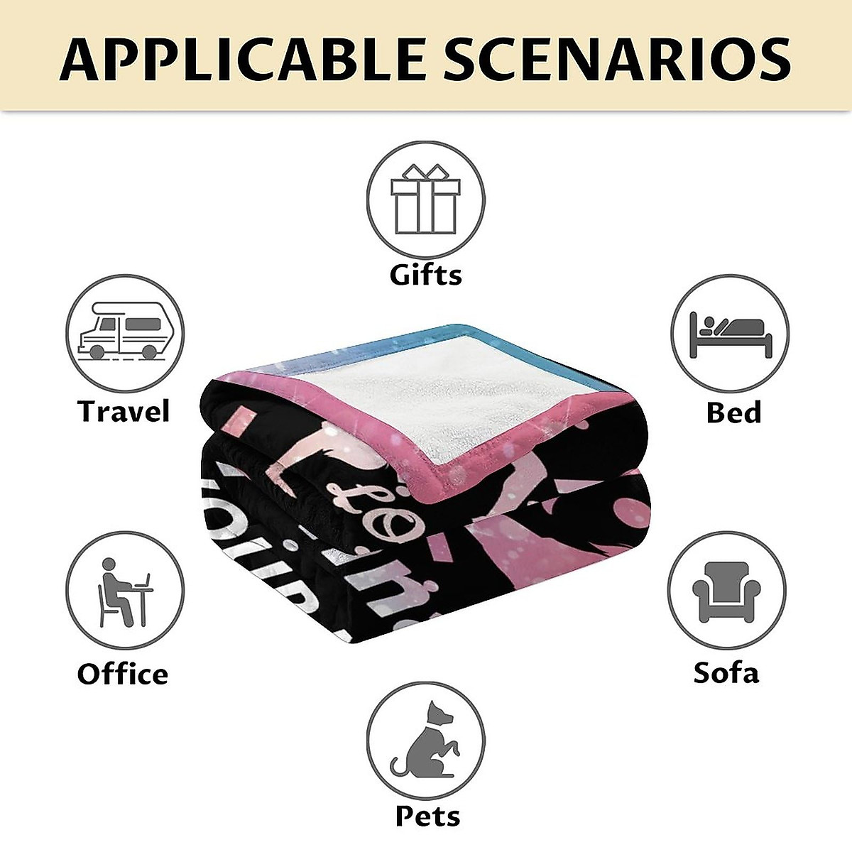 Personalized Gymnastics Blanket with Name - Soft, Fuzzy & Warm - 40"x50" Small Blanket for Couch, Sofa - Black Sports Throw Gifts for Girls