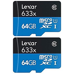 Lexar LSDMI64GBBNL633A High-Performance 633x microSDHC/microSDXC UHS-I 64gb Memory Card 2 Pack