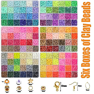 LIS HEGENSA 144Colors 20000+Pcs Clay Beads Bracelet Making Kit, Crafts Polymer Heishi Beads with Charm and Elastic Strings, Preppy Padded Beads for Jewelry Making kit Gift for Teen Girls