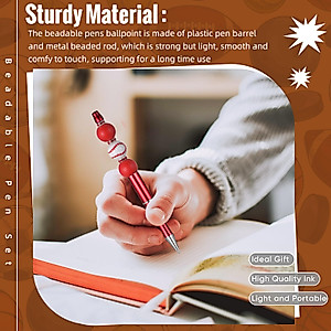 Colarr 16 Set Sports Beads Pens Basketball Football Baseball Rugby Beadable Pens Plastic Beads Making Kit Ballpoint Pen with Black Refills and Bags for Students Gifts School Office Supplies