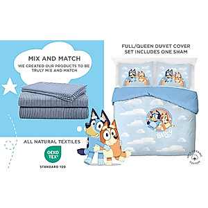 Saturday Park Bluey and Bingo Rainbow Clouds Full/Queen Duvet Cover & Sham Set - 3 Piece 100% Organic Cotton Duvet Set - GOTS & Oeko-TEX Certified