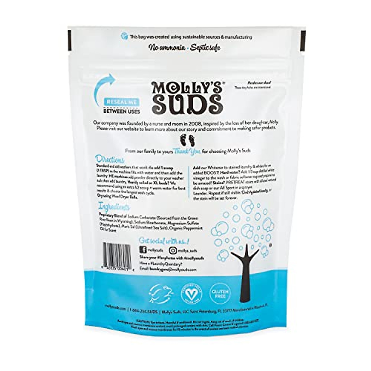 Molly's Suds Original Laundry Detergent Powder | Natural Laundry Detergent Powder for Sensitive Skin | Earth-Derived Ingredients, Stain Fighting | 70 Loads (Peppermint)