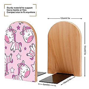 Pack of 2 Bookend Unicorns Pink Non-Slip Book Stand Wooden Bookshelf Books Holder for Home Desk Office Library