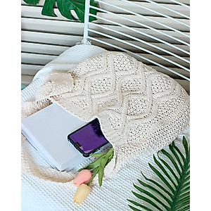 ENBEI Women's Shoulder Handbags Crochet Bags aesthetic canvas cute Shopping tote (White)