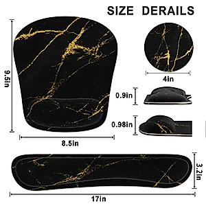 Keyboard Wrist Rest Memory Foam Ergonomic Mouse Pad with Computer Wrist Support Set with Non-Slip Rubber Base Coaster for Home, Office Easy Typing and Pain Relief - Black Marble