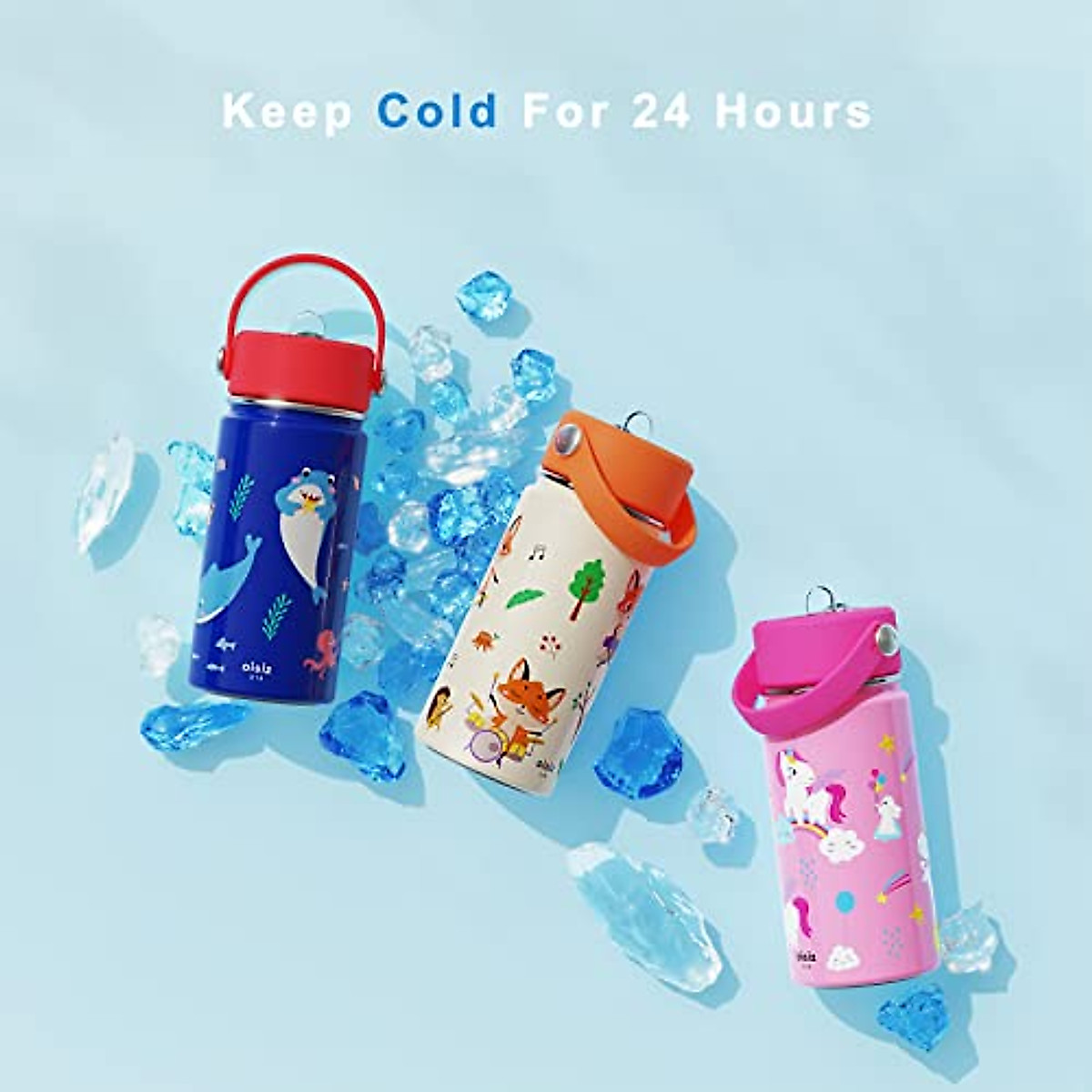 Oisiz Kids Water Bottle with Straw Lid 14oz, Vacuum Insulated 316 Stainless Steel Water Bottles for Kids for School, Leakproof Toddler Water Bottle, BPA Free and Keep Cold for 24 Hours