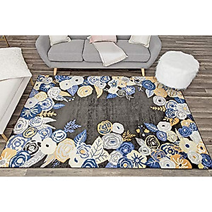 Rugs America Black & Multi Blooms Transitional Rug Royal Blossom Golden Onyx VA35A 8'0"X10'0" Area Rug