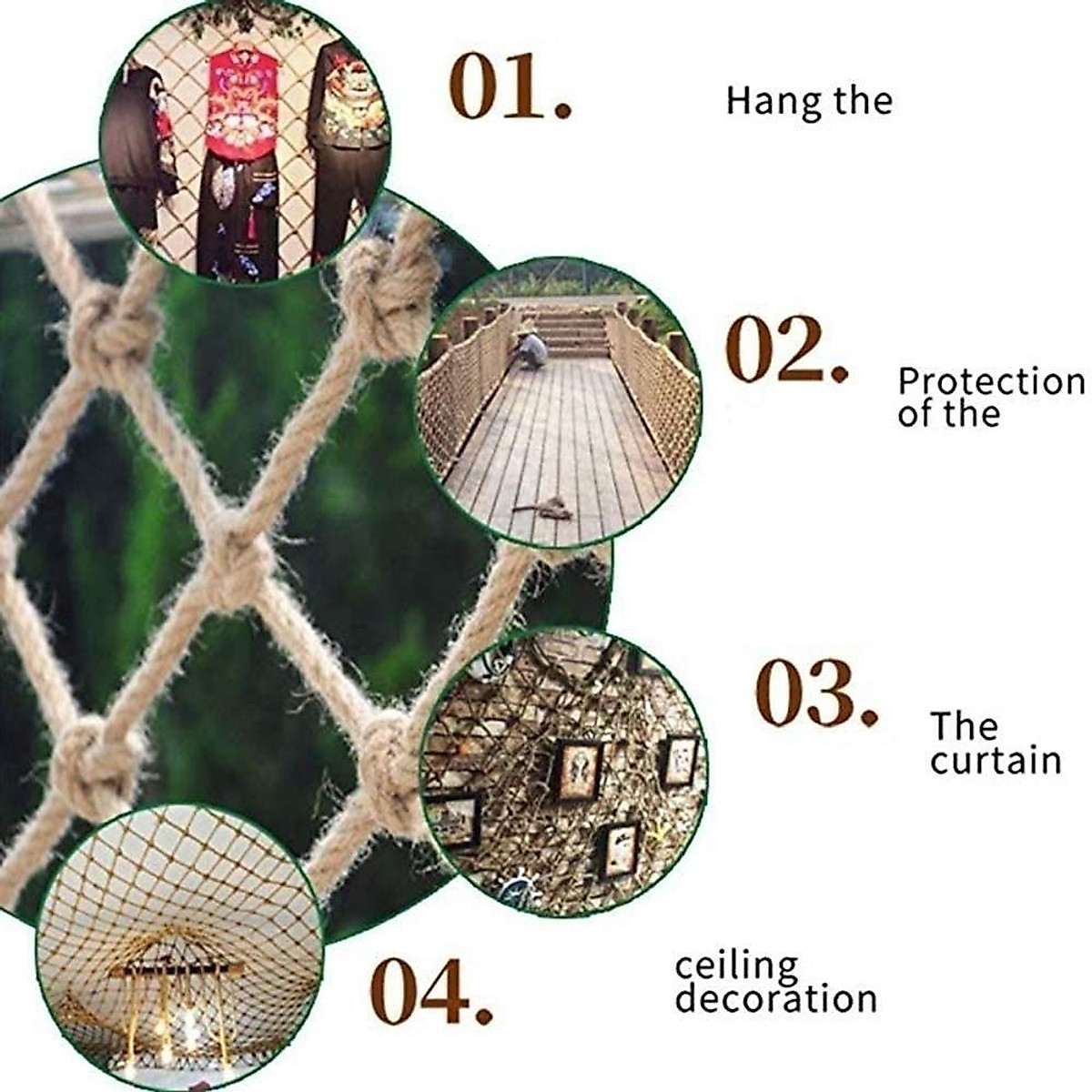 RZM Wall Decor Rope Net, Climbing Net for Kids Stair Balcony Railing Safety Net Hammock Fence Net Cargo Tree House Climb Nets Playground Children Swing Child Safety Netting for Balcony