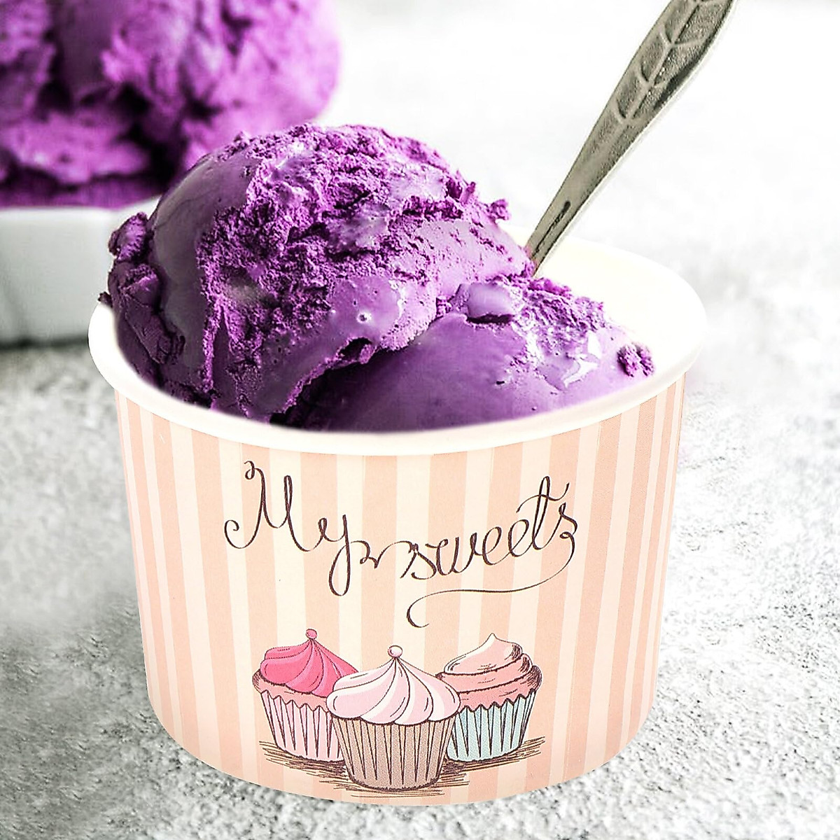 Cabilock Bowls Container 50 Sets Disposable Yogurt Bowl Paper Ice Cream Cups Bowls Lidded Cake Cake