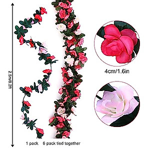 6pcs 49.2 FT Artificial Rose Vines Hanging Rose Flower Garlands,Faux Silk Floral and Leaves,Fake Ivy Garland for Room Wall Backdrop Wedding Arch Garden Party Background Decor (Pink)