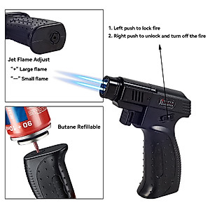 Jnfire Dual Flame Torch Lighter, Kitchen Torch Butane Refillable, Gun Hand Cooking Torch Lighter for Dab, Creme Brulee, BBQ and Desserts Baking, Soldering Blow Torch Lighters Excluded Butane