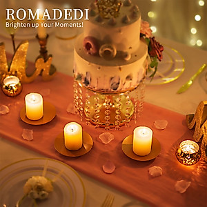 Romadedi Iron Plate Candle Holder, Gold Candle Holders for Pillar Candles, Set of 4 Small Candle Tray, Pillar Candle Holder Plate Metal Candle Stand for Coffee Table Decor, Wedding, Party, Home Decor