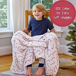 LollyBanks Muslin Baby Blanket, 100% Cotton Cozy Muslin Quilt, 47 x 47 Inches and 6 Layers Toddler Blanket for Boys and Girls, Soft and Breathable Newborn Blanket, Baby Essentials (Candy Cane Print)