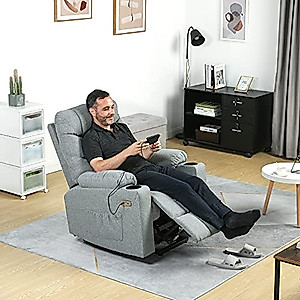 YITAHOME Electric Power Lift Recliner Chair for Elderly, Fabric Recliner Chair with Massage and Heat, Spacious Seat, USB Ports, Cup Holders, Side Pockets, Remote Control (Grey)