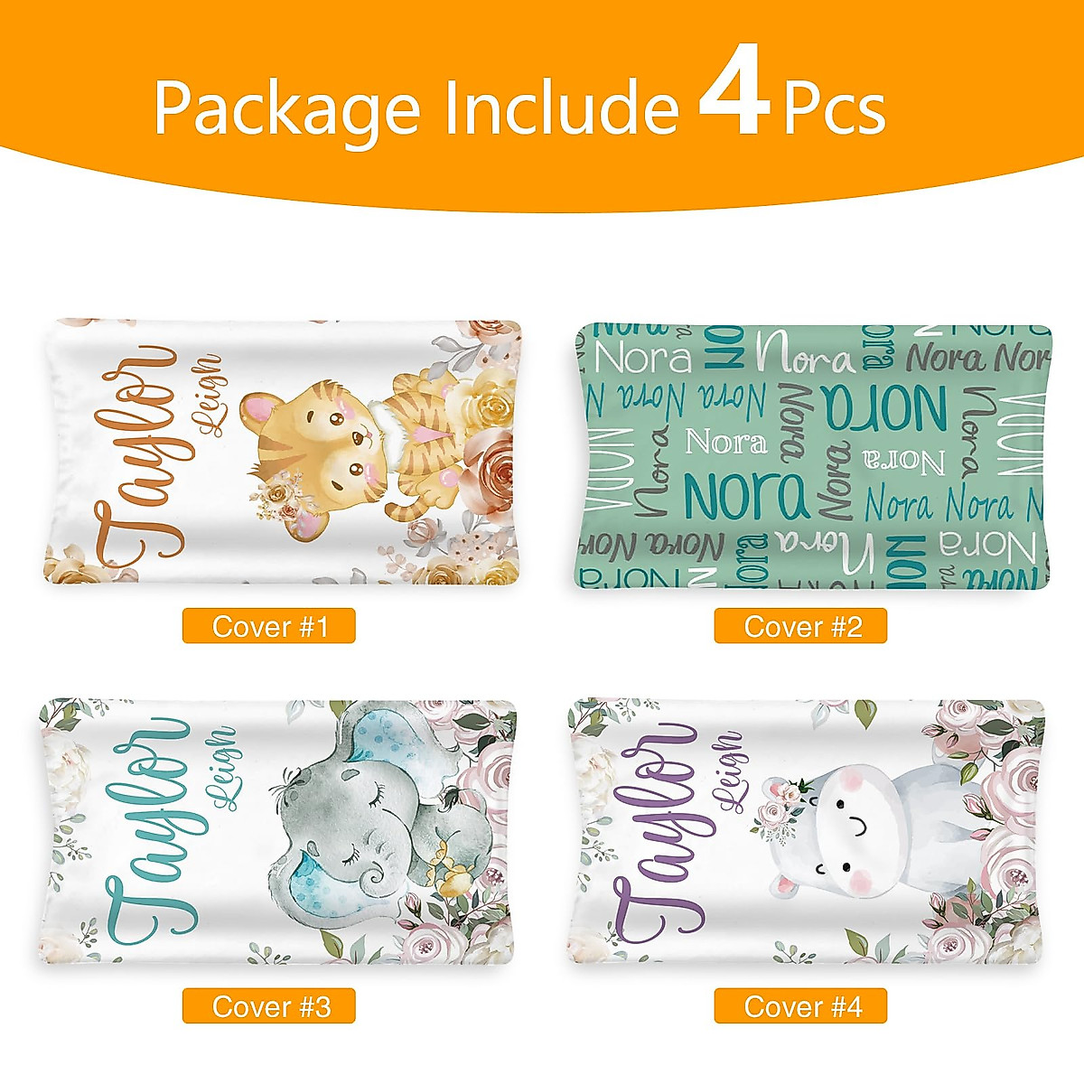 Custom Changing Pad Cover Set - Jersey Knit Comfy CozyUltra Soft Unisex Diaper Changing Table Covers with Personalized Name for Baby Boys Girls - Waterproof Ultra Soft 4 Pcs Set Style22