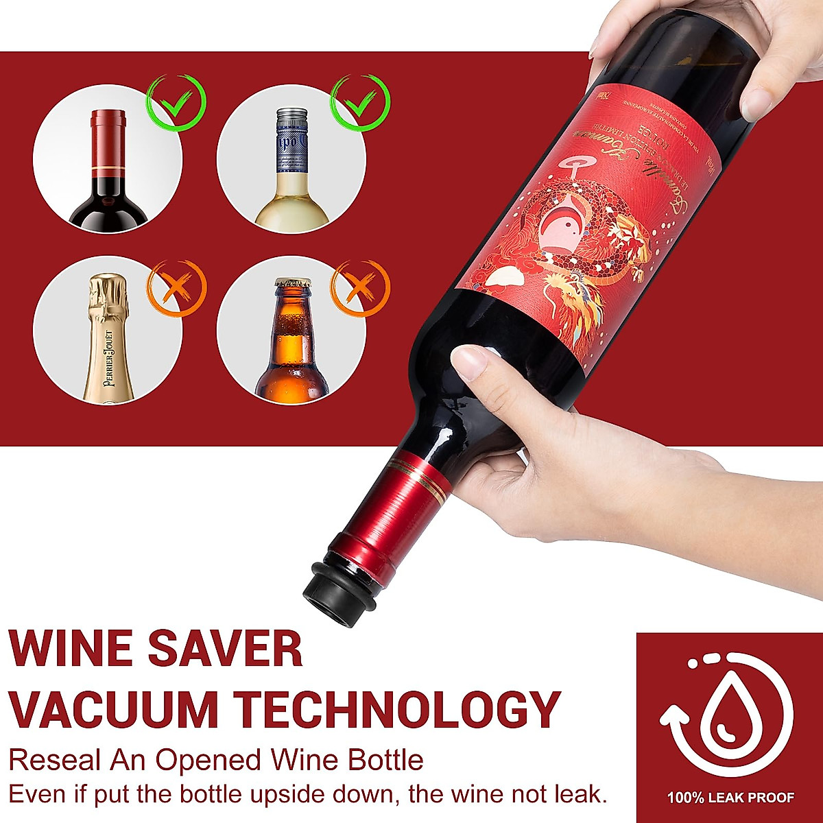 Wine Saver Vacuum Pump with 6 Wine Stoppers, Wine Preserver Keep Wine Fresher for Longer, Reusable Food Grade Silicone Wine Stopper Leak Proof, Wine Corks Fit Almost Any Wine Bottles
