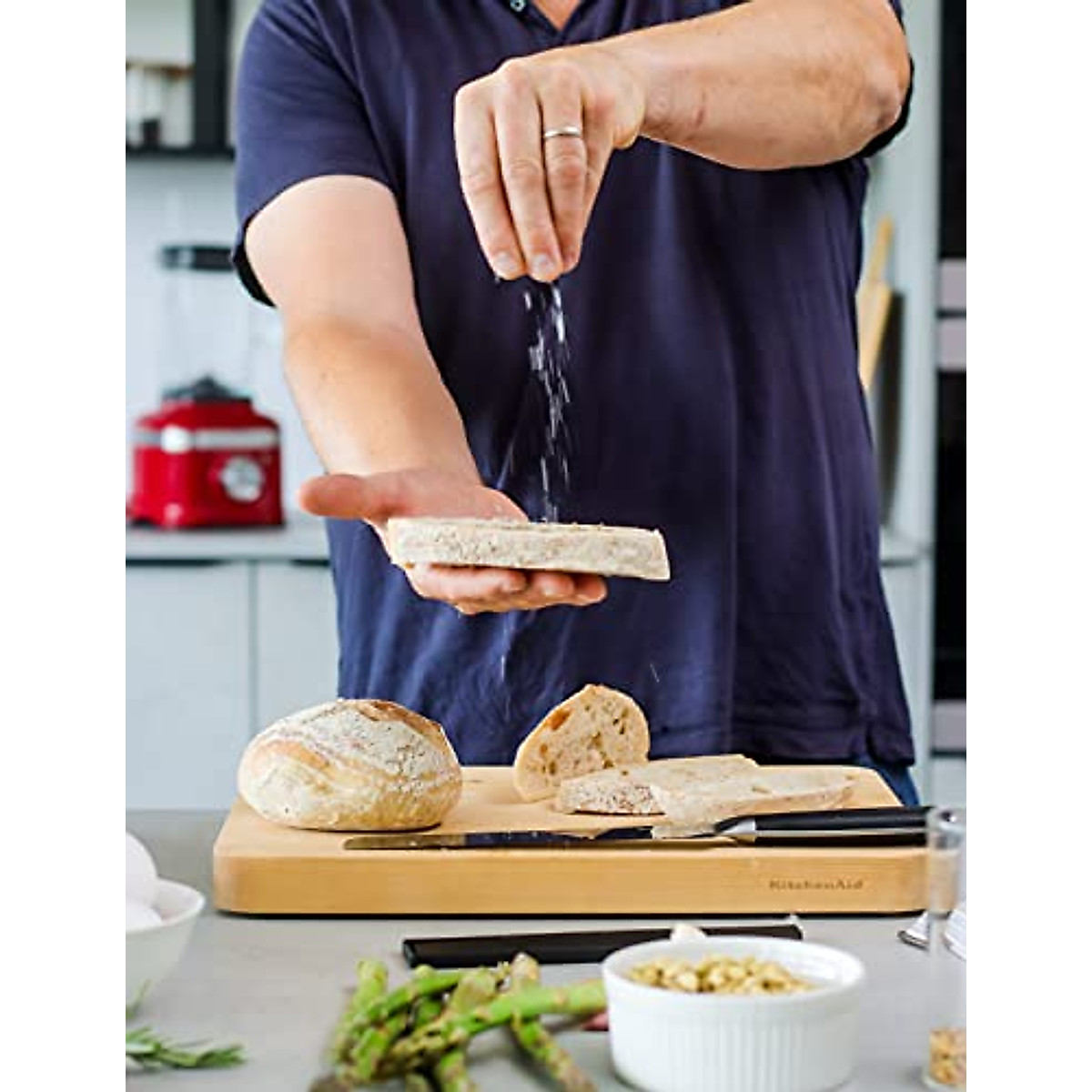 KitchenAid Gourmet 42 x 30cm Butchers Block Chopping Board with Handles, Birchwood