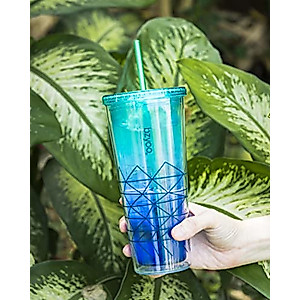 bzyoo SIP 24oz (710ml) Double Wall Plastic Tumbler with Lid and Straw Cold Drink Travel Mug Party Reusable Cup For Office Outdoor Dining Gift For Him & Her (Blue & Green)