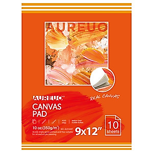 AUREUO Canvas Pad for Painting 10 Sheets, 10 Oz. - 9x12 Inch, 1 Pack - Triple Primed Glue Bound Cotton Canvas Paper for Oil and Acrylic Paints Art Supply for Mixed Media Painting
