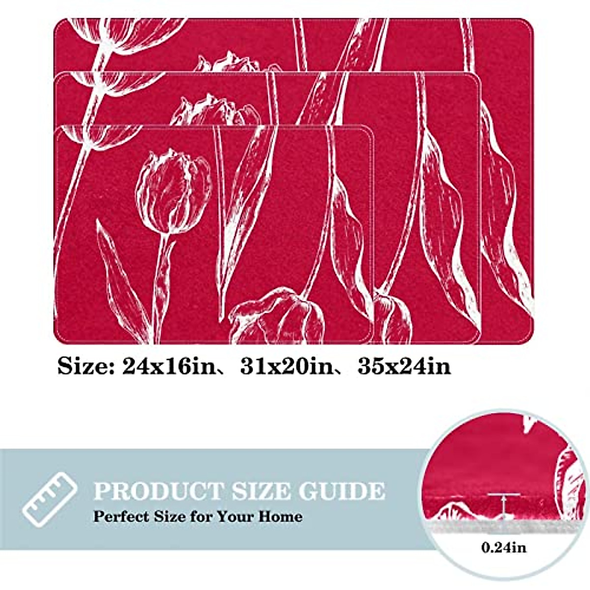 Tulips Red, Indoor Door Mat Durable Front Door Mats Entryway Rug Non-Slip Absorbent Area Rugs Resist Dirt Rugs for Room Decor, 24"x16"