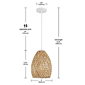 Globe Electric 61090 1-Light Pendant Light, Light Twine Shade, White Socket, White Cloth Hanging Cord, E26 Base Socket, Kitchen Island, Pendant Light Fixture, Adjustable Height, Home Décor Lighting