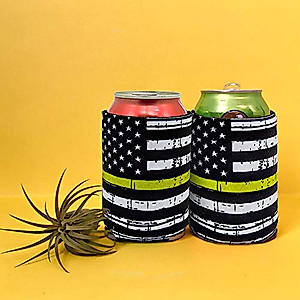 Can Cooler Sleeves USA Thin Yellow Line Flag Can Coolies Bulk Drink Beer Can Insulator Covers Collapsible Can Wraps 6Pc