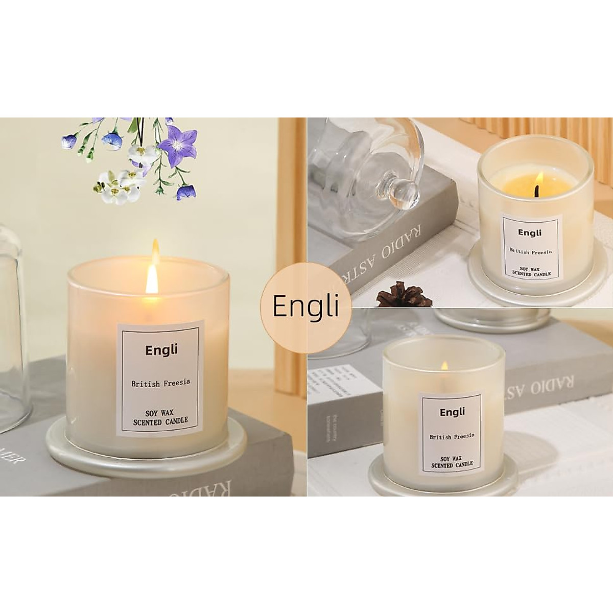 Engli Aromatherapy Candles English Pear Freesia Scented Candle for Home Scented Soy Wax Candles 45 Hour Burn Time Candles Gifts for Women Birthday Thanksgiving Christmas