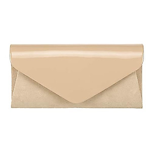 WALLYN'S Patent Leather Clutch Classic Purse Wallet, Evening Bag Handbag With Flannelette Khaki