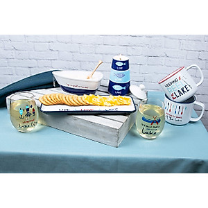 Pavilion Gift Company Large 17 Oz Stoneware Coffee Cup Mug Better to Wake at The Lake, 1 Count (Pack of 1), Blue