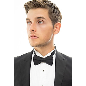 Men's Classic Pre-Tied Satin Formal Tuxedo Bowtie with Handkerchief Adjustable Length for Wedding Party and Prom (BLACK) Standart