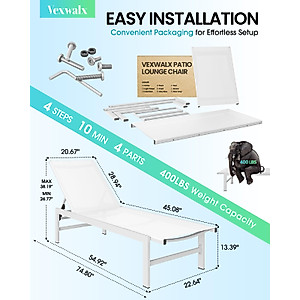 Vexwalx Chaise Lounge Chair for Sunbathing Pool Lounge Chairs with 5-Position, Patio Chair Outdoor Lounge Chairs for Backyard, Poolside, Deck, Lawn