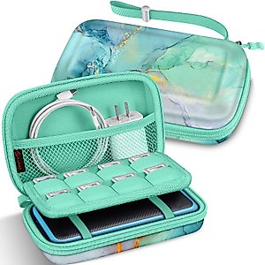 FINTIE Hard Shell Protective Case for Nintendo 2DS XL/New 3DS XL LL, Emerald Marble with Zipper Pocket and Top Handle