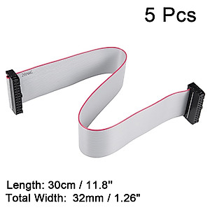 uxcell IDC 24 Pins Connector Flat Ribbon Cable Female Connector Length 30cm 2.54mm Pitch,5pcs