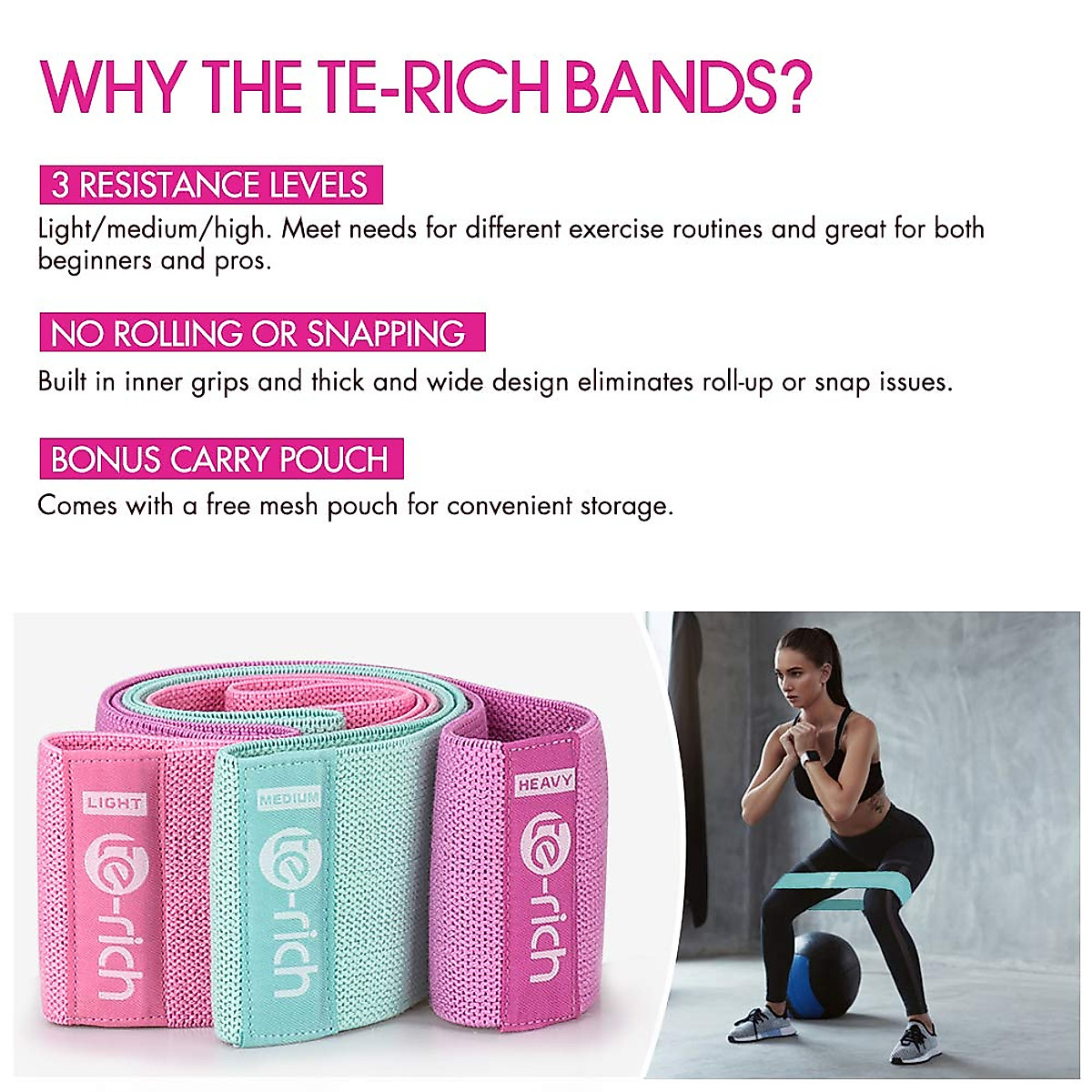 Resistance Bands, Fabric Workout Bands for Women & Men, Cloth Booty Resistance Loop Bands, Non-Slip Thick Squat Bands for Butt, Legs, Thigh, Hip and Glute Excersing, Home Fitness, Pilates, Yoga