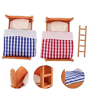 Veemoon Wooden Doll Bunk Bed,Simulation Dollhouse Miniature Bunk Bed Accessories DIY Doll House Room Decor Dolls Cot Model Dolls Bed