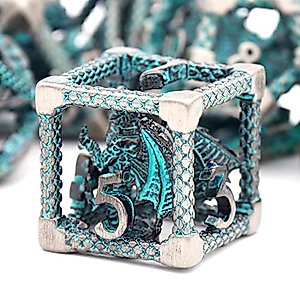 D&D Hollow Metal Polyhedral Dice Set for RPG and Tabletop Games - 3D Silver Blue