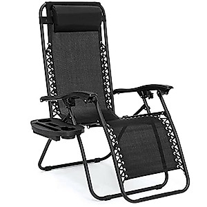 Bee Zero Gravity Chairs Patio Chairs Lawn Chairs Patio Set of 2 with Pillow and Cup Holder Patio Furniture Outdoor Adjustable Dining Reclining Folding Chairs for Deck Patio Beach Yard… (Black)