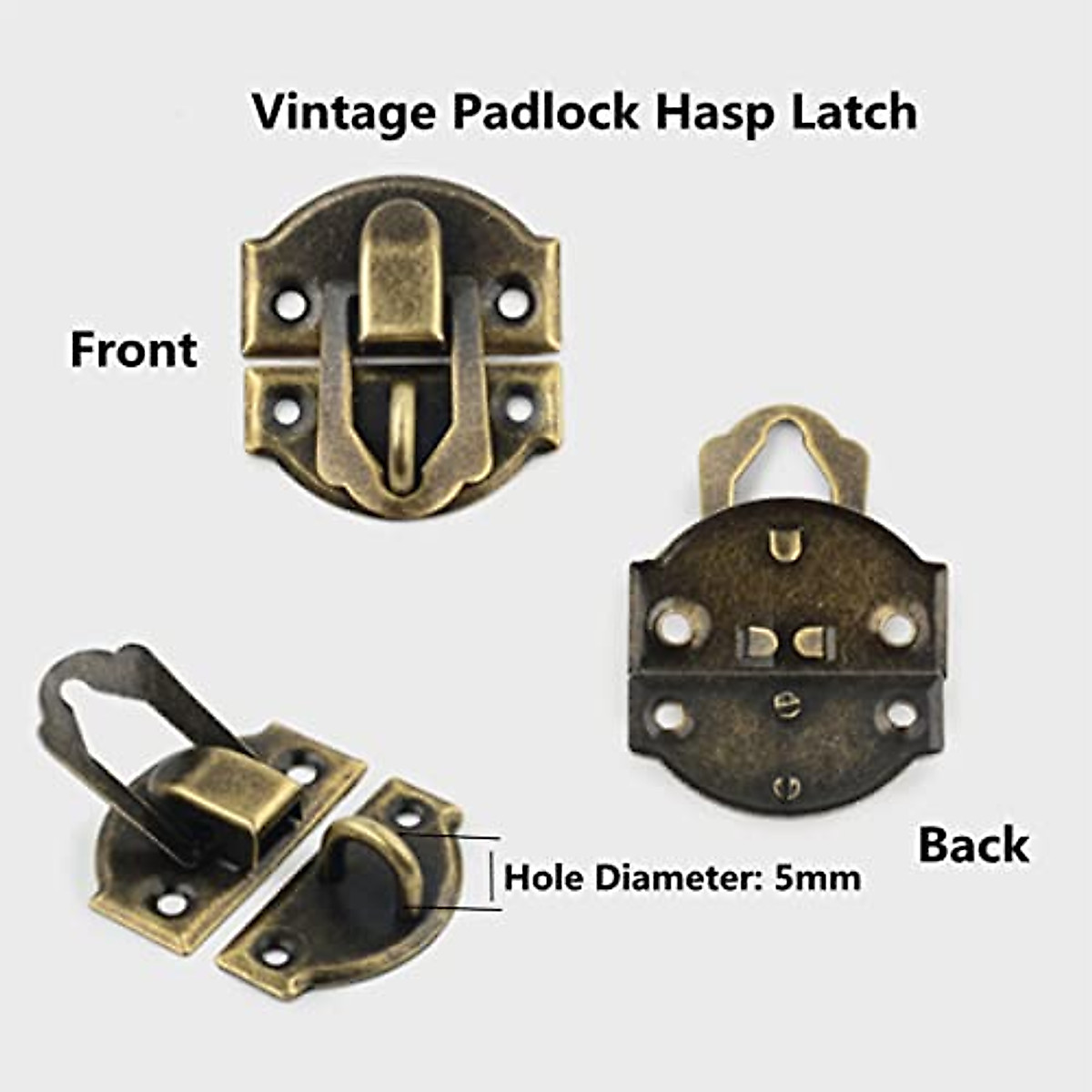 Dophee 12pcs Antique Brass Decorative Hasp Jewelry Wooden Box Hasp Latch Lock with Screws