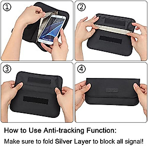 Wisdompro Faraday Bag, RFID Signal Blocking Bag Shielding Cage Pouch Wallet Case for Cell Phone Privacy Protection and Car Key FOB, Anti-Tracking, Anti-Spying Case Blocker - Black