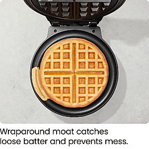 Chefman Anti-Overflow Belgian Waffle Maker w/Shade Selector, Temperature Control, Mess Free Moat, Round Nonstick Iron Plate, Cool Touch Handle, Measuring Cup Included, Black Stainless Steel