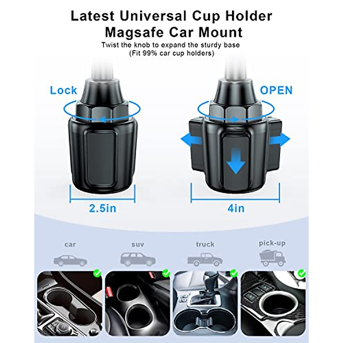 SUPERONE for MagSafe Car Cup Holder Phone Mount, [20 Strongest Magnets] Adjustable Gooseneck Cup Phone Holder for Car Compatible with iPhone 14 13 12 Series MagSafe Case & All Phone 【Tesla Compatible】