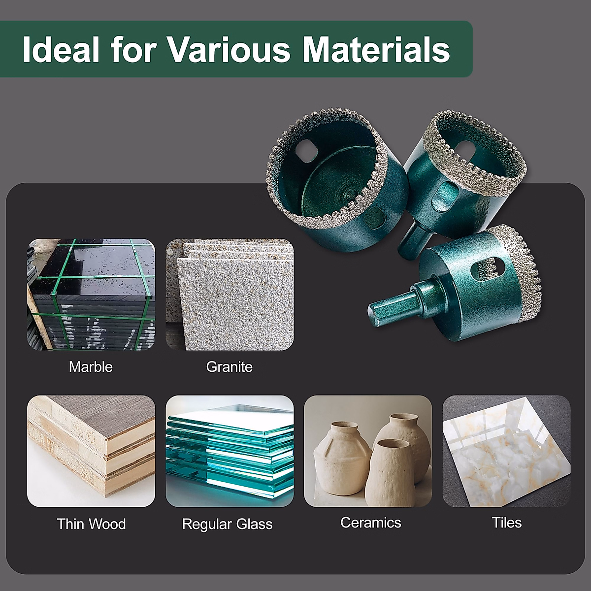 BONSSO Diamond Drill Bits, 10 PCS Hole Saw Kit Serrated Tile Drill Bits with Carrying Tool Box, Diamond Drill Bits for Ceramic, Glass, Marble, Granite and Tile