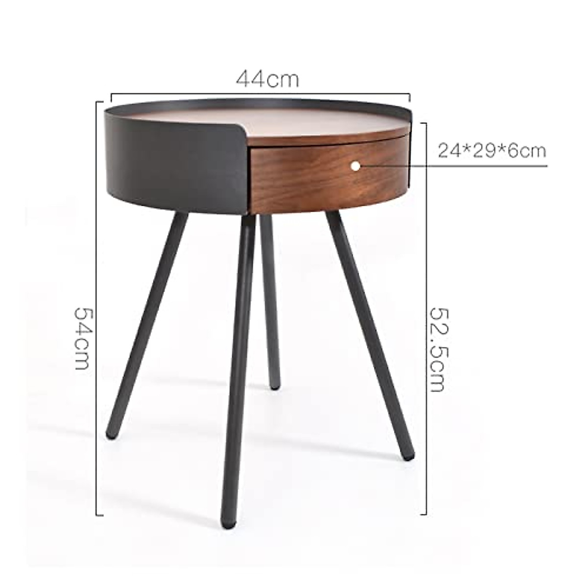 GRFIT Nightstand Nightstand Round Bedside Table Ideal for Any Room Side Tables Living Room, Side Tables Bedroom, End Table with 1 Drawer and 4 Black Legs Accent Table End Table (Color : 1)
