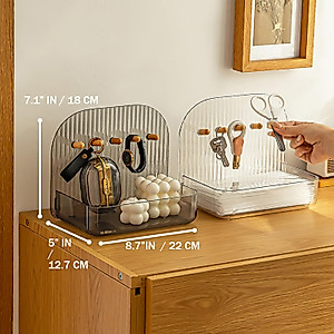 MORNITE Key Holder Stand for Table, Entryway Organizer Countertop with 5 Hooks, Tabletop Tray Rack Storage for Jewelry Rings Phone Bracelets Watches, Clear