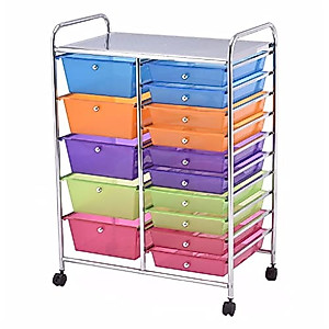 N/A 15 Drawer Rolling Storage Cart Tools Scrapbook Paper Office School Organizer Mutli Color Home Furniture