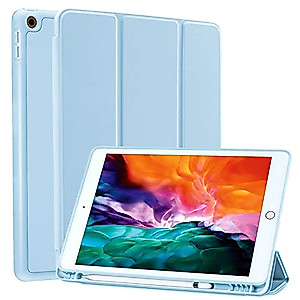 SIWENGDE Compatible for iPad 10.2 inch 9th/8th/7th Generation Case(2021/2020/2019) with Pencil Holder, Slim Soft TPU Smart Trifold Stand Protective Full Body Cover, Auto Sleep/Wake(Light Blue)