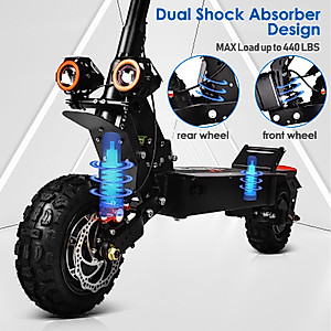 Adult Electric Scooter Series Dual Drive 5600W Motor, Max Speed 50mph, Max Range 50~56 Miles, All Terrain Off-Road Tires, Electric Scooter with Detachable Seat