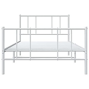 vidaXL Sturdy Steel Single Bed Frame with Headboard & Footboard - White - Metal Slats for Breathability - Convenient Under-Bed Storage Space - 81.5" x 41.3" x 35.4"