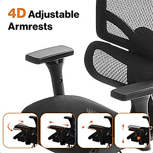 Wellnewlife Prestige Ergonomic Office Chair Adjustable Lumbar Support and Seat Depth, Mesh Office Chair with 4D Adjustable Armrest, Adjustable Headrest and Wheels, High Back Home Office Desk Chairs