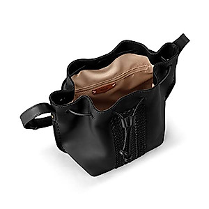 The Sak Ivy Drawstring Bucket Bag in Leather, Convertible Purse with Crossbody Strap, Black Vachetta